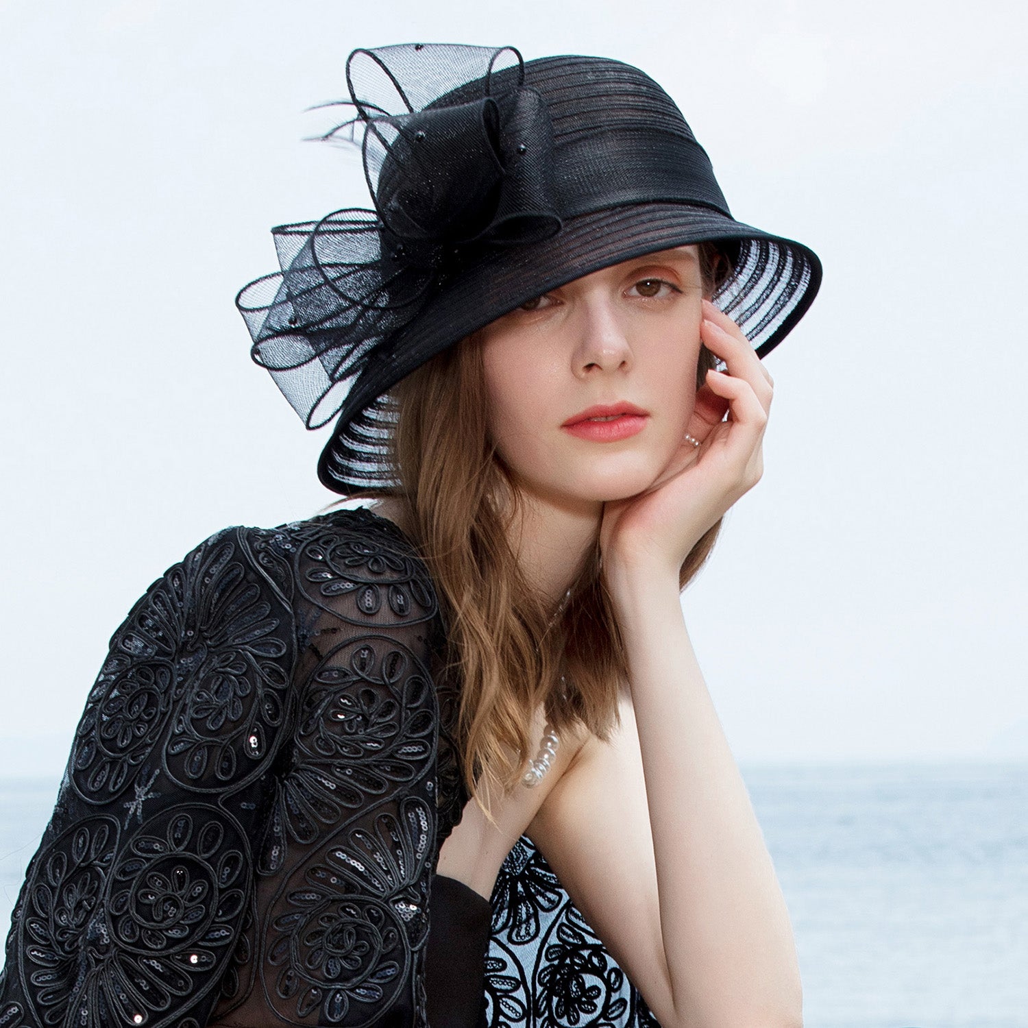Vintage-Inspired Crinoline Cloche Hat with Sheer Bow for Church & High ...