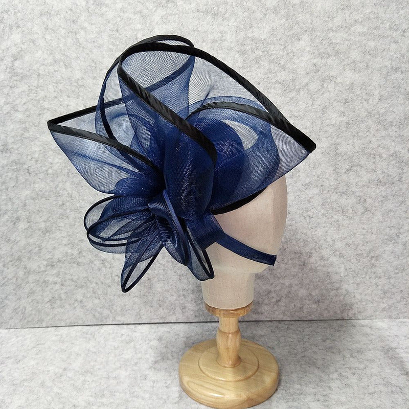Elegant Navy Blue Crinoline Fascinator with Black Edged Loops for Wedd ...